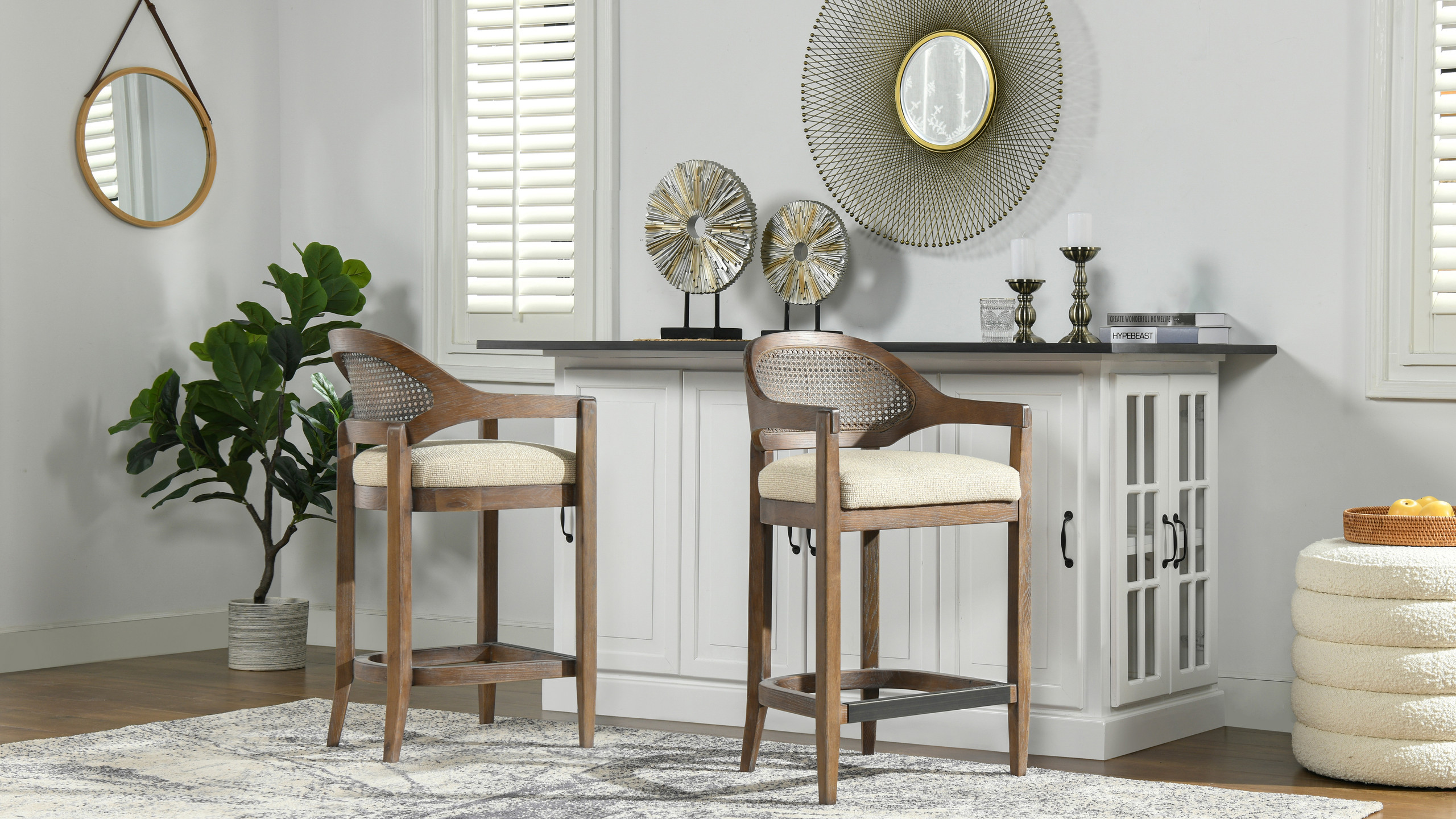 Americana Mid-Century Modern Cane Back Bar Stool and Counter Stool ...