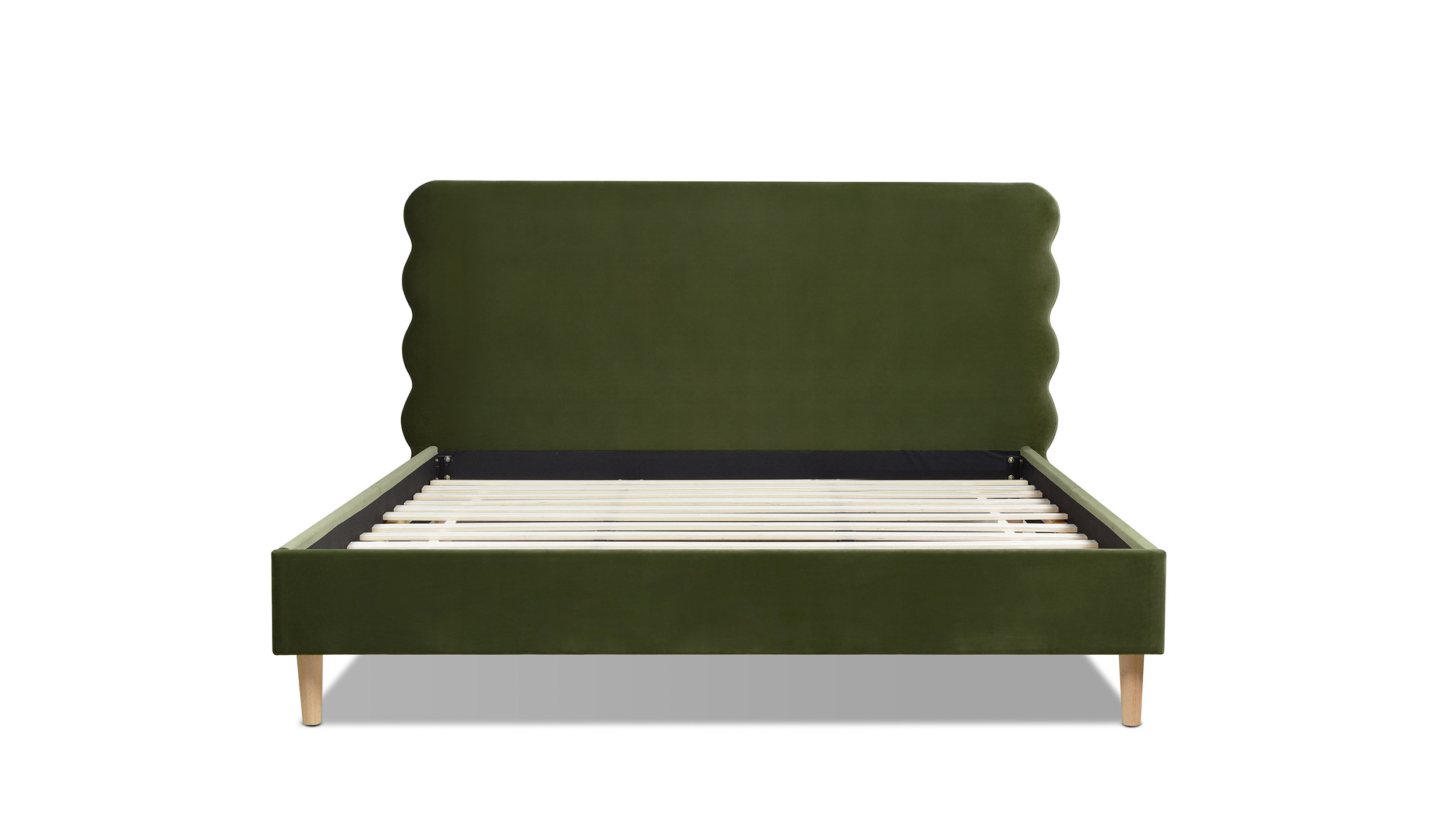 Stockholm Modern Wavy Headboard Platform Bed, King, Olive Green ...