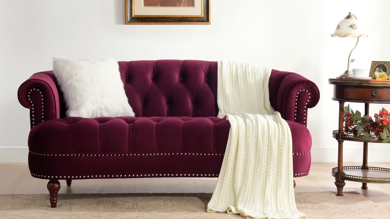 La Rosa 68.5" Victorian Chesterfield Loveseat, Burgundy - Jennifer ...