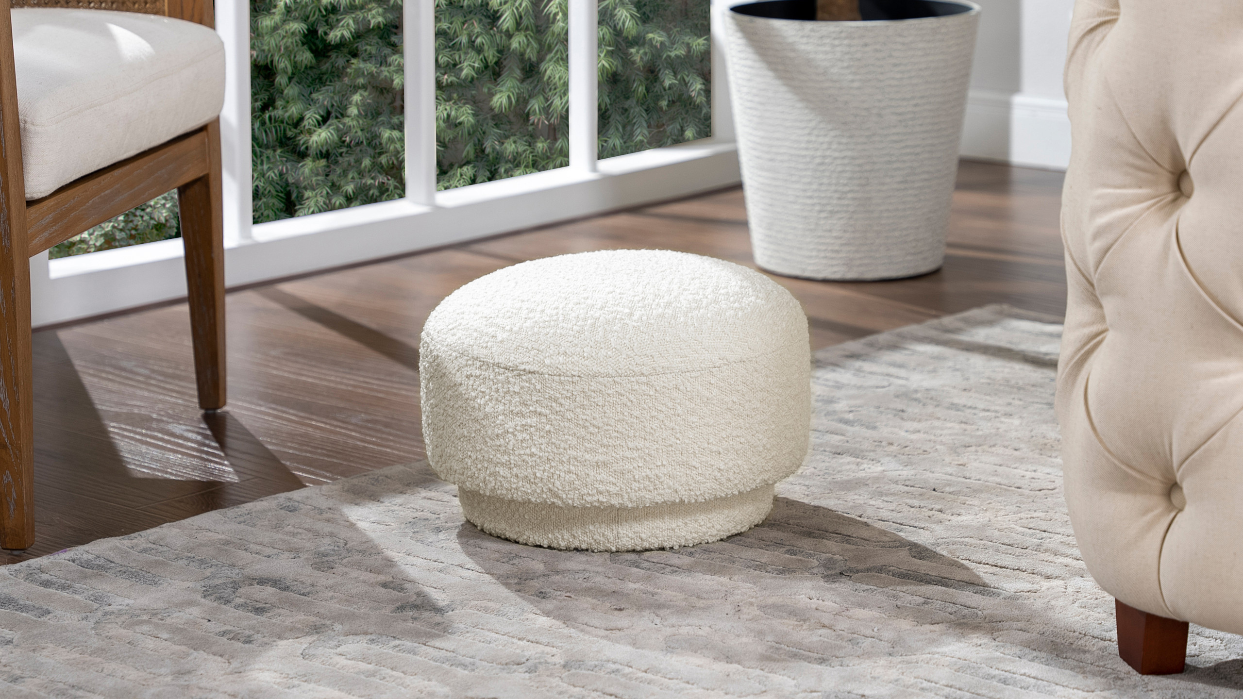 Fuji 15" Mushroom Footstool Ottoman, Ivory White Bouclé - Jennifer ...