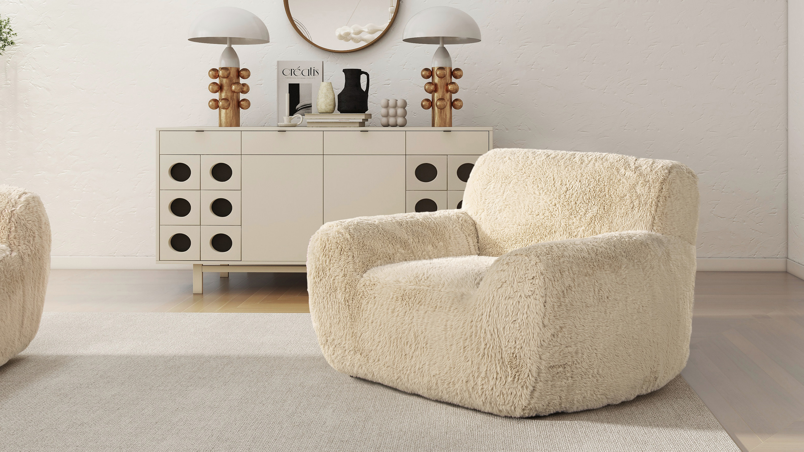 Summit 49" Faux Sheepskin Overstuffed Arm Chair, Cream Beige - Jennifer ...