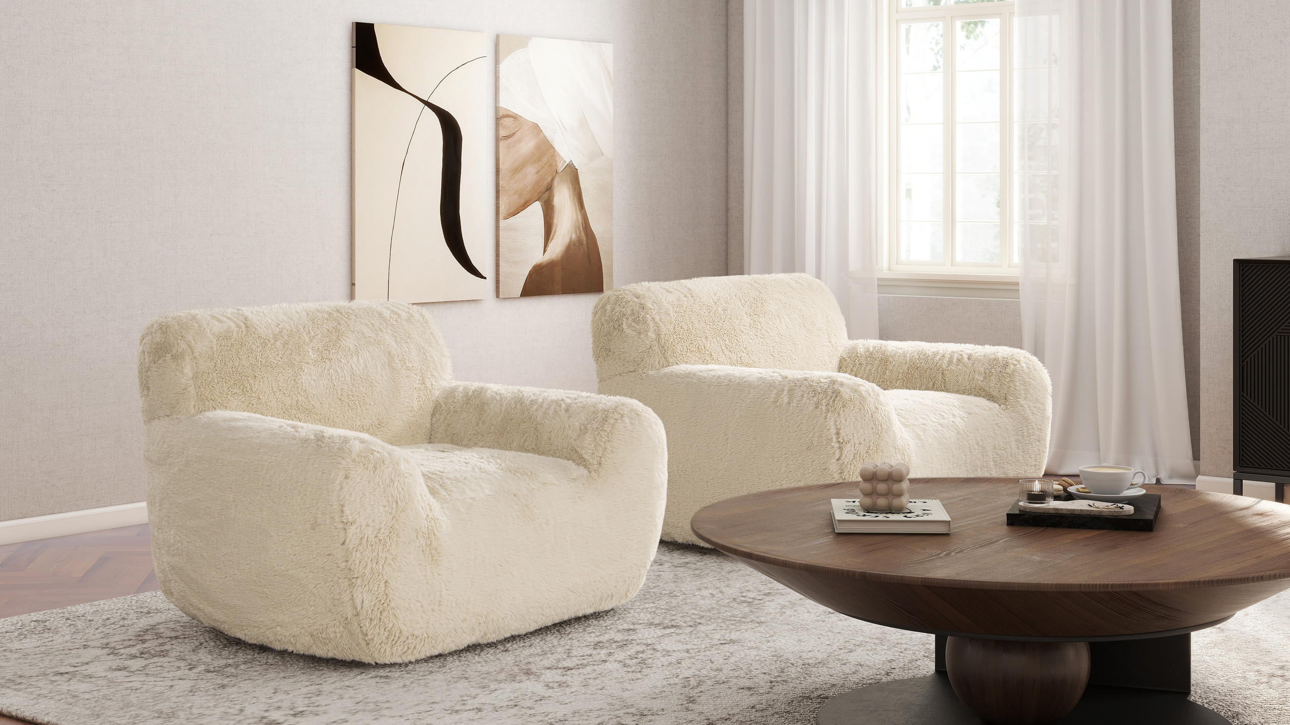 Summit 49" Faux Sheepskin Overstuffed Arm Chair, Cream Beige - Jennifer ...