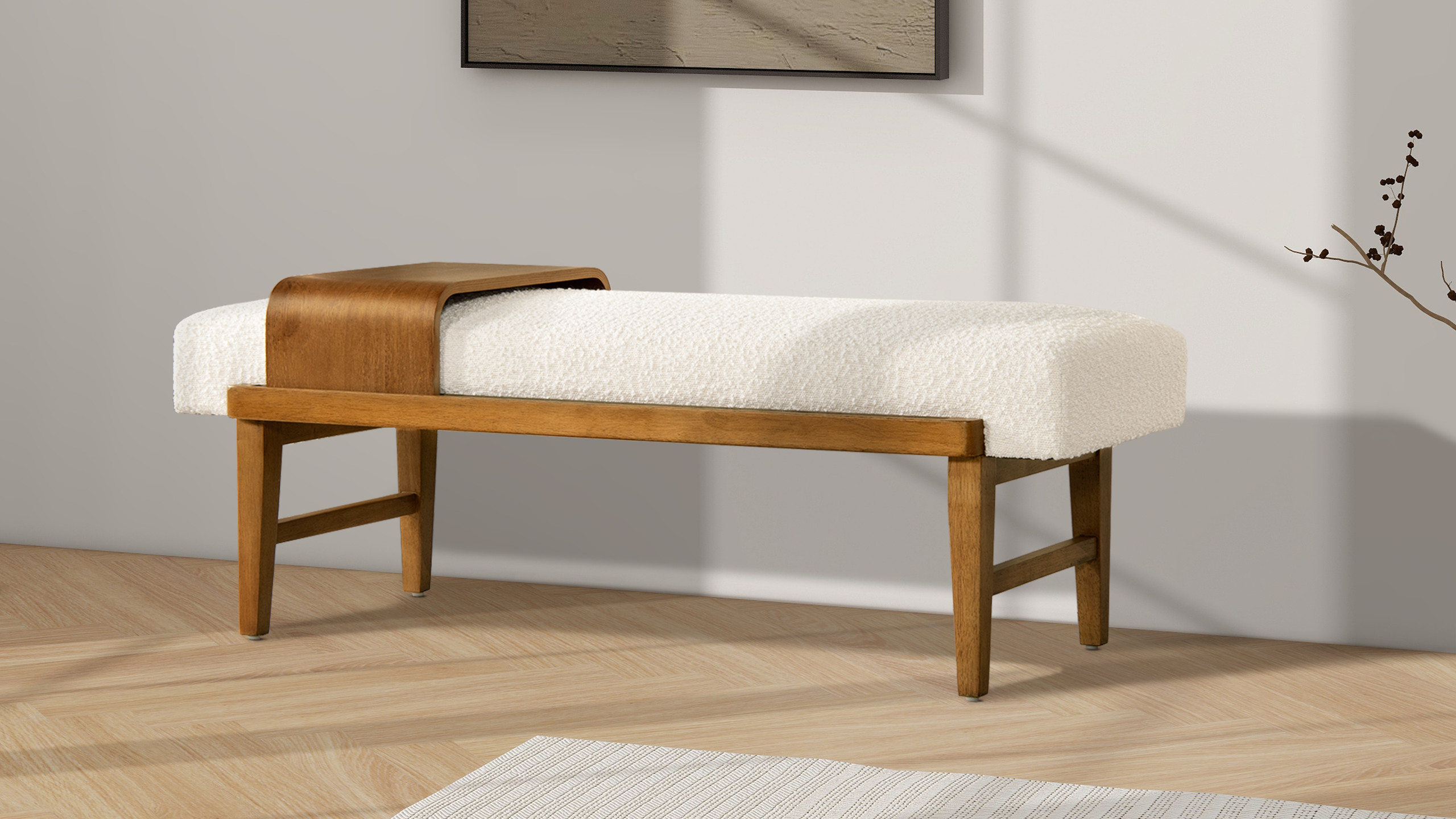 Billie 52" Modern Telephone Bench with Sliding Shelf, Ivory White ...