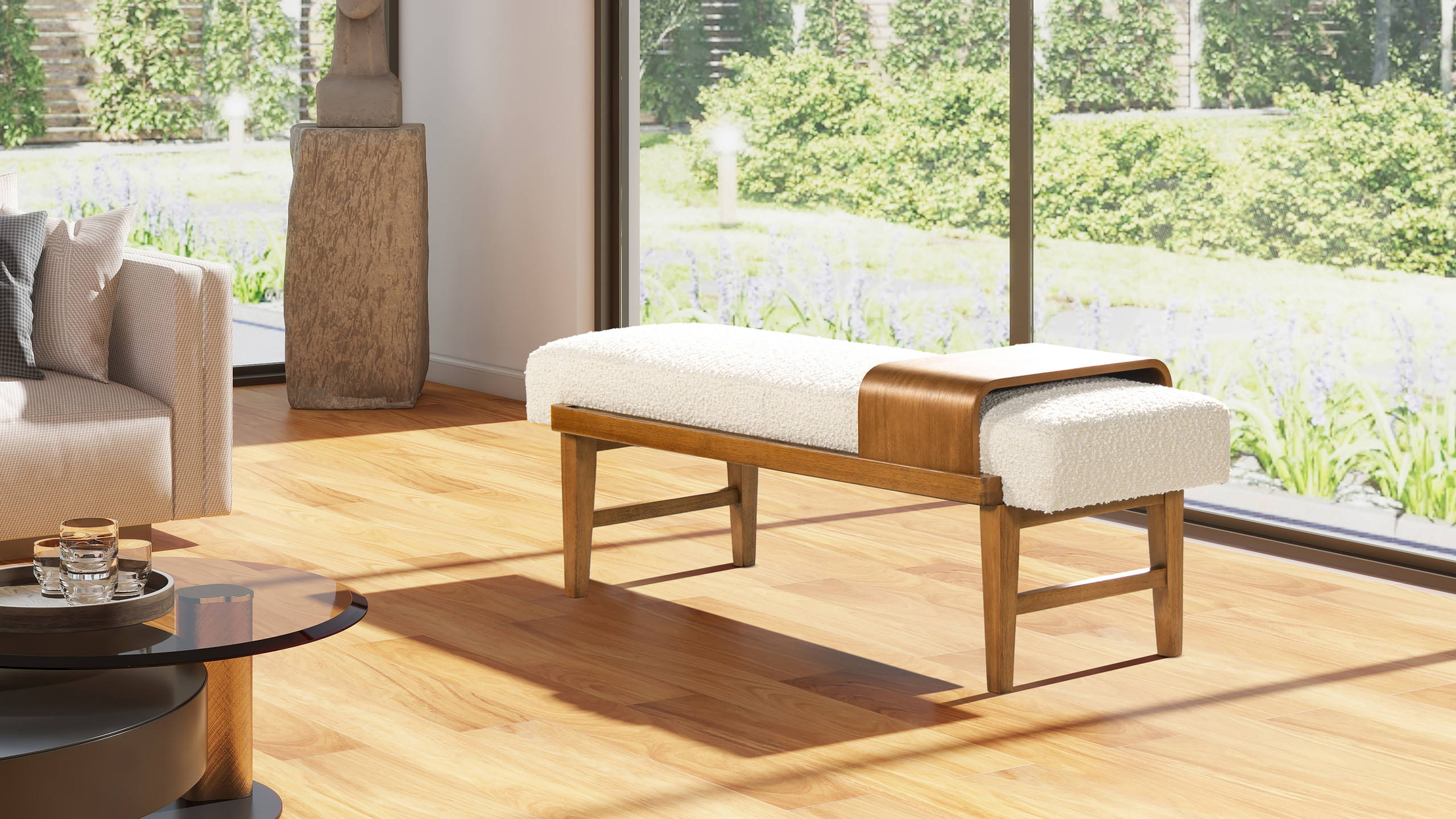 Billie 52" Modern Telephone Bench with Sliding Shelf, Ivory White ...