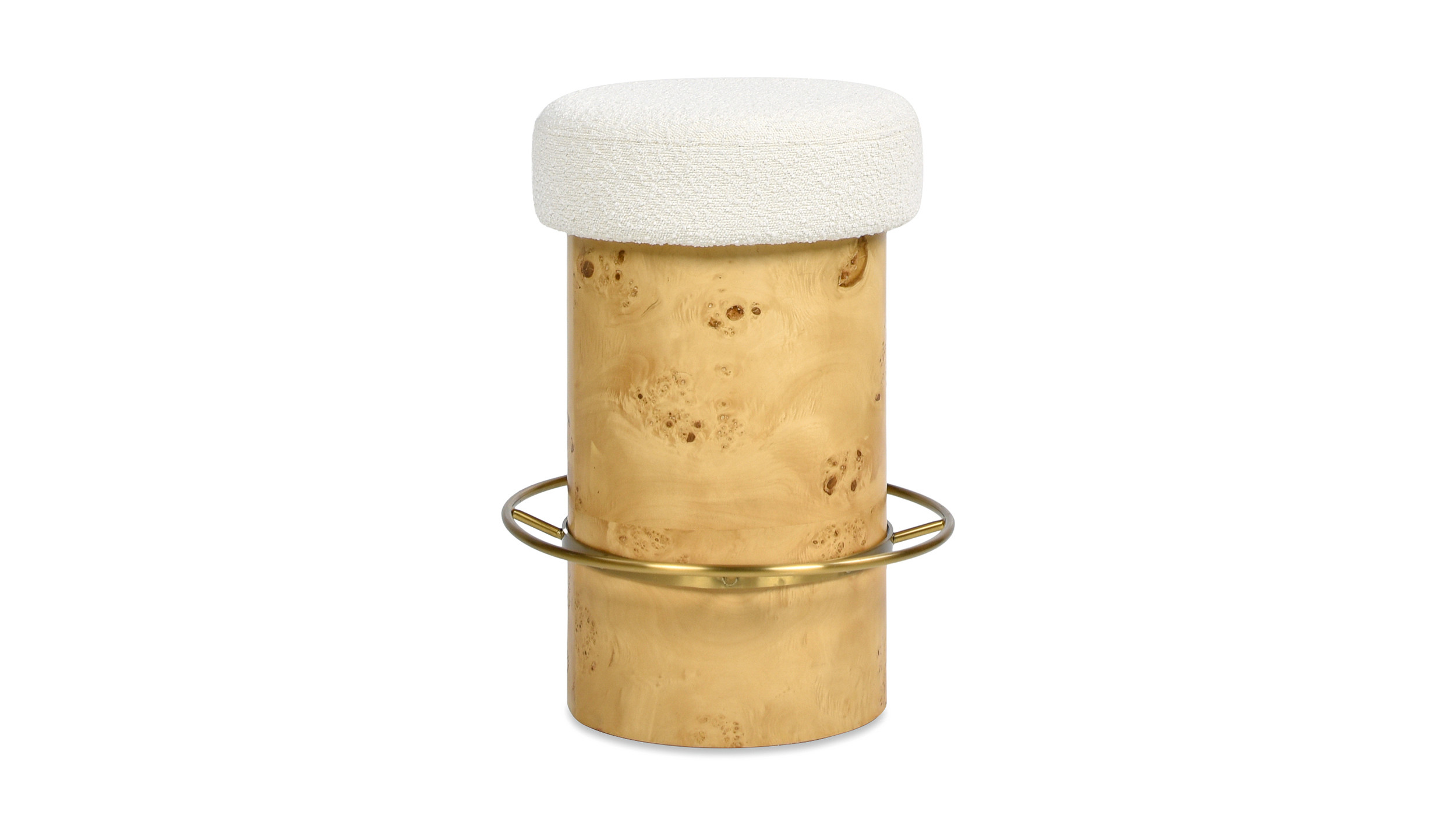 Nebula 26" Backless Round Upholstered Counter Stool with Burl Wood ...