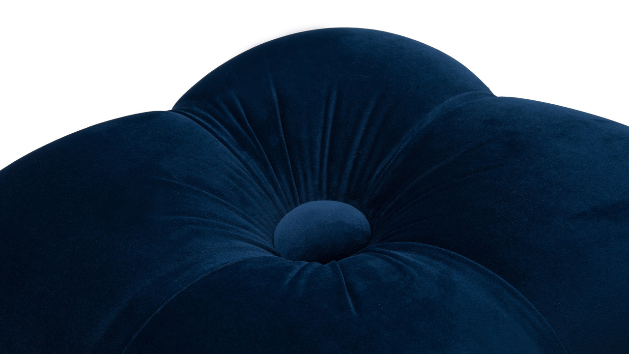 Ellen Upholstered Clover Ottoman with Gold Bullion Fringe, Navy Blue ...