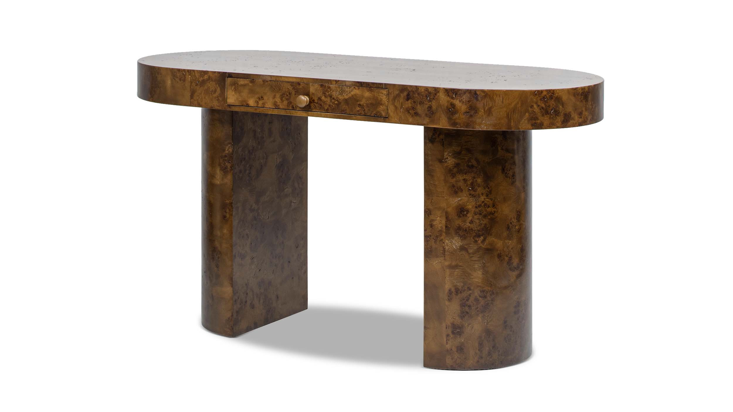 Jesse 55.5" Burl Wood Single Drawer Oval Computer Desk, Dark Brown ...