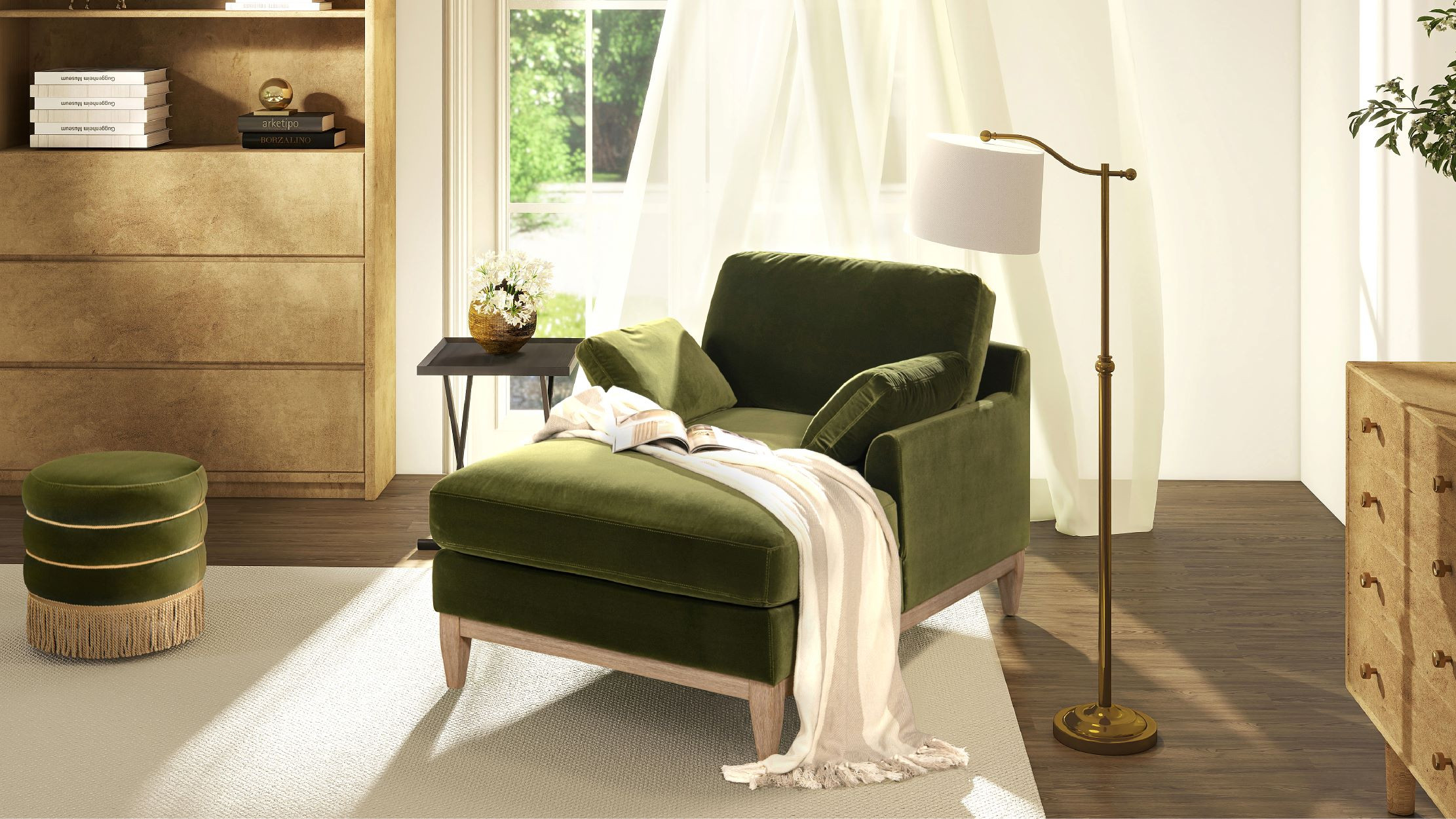 Pasadena Modern Farmhouse Chaise Lounge Chair, Olive Green - Jennifer ...
