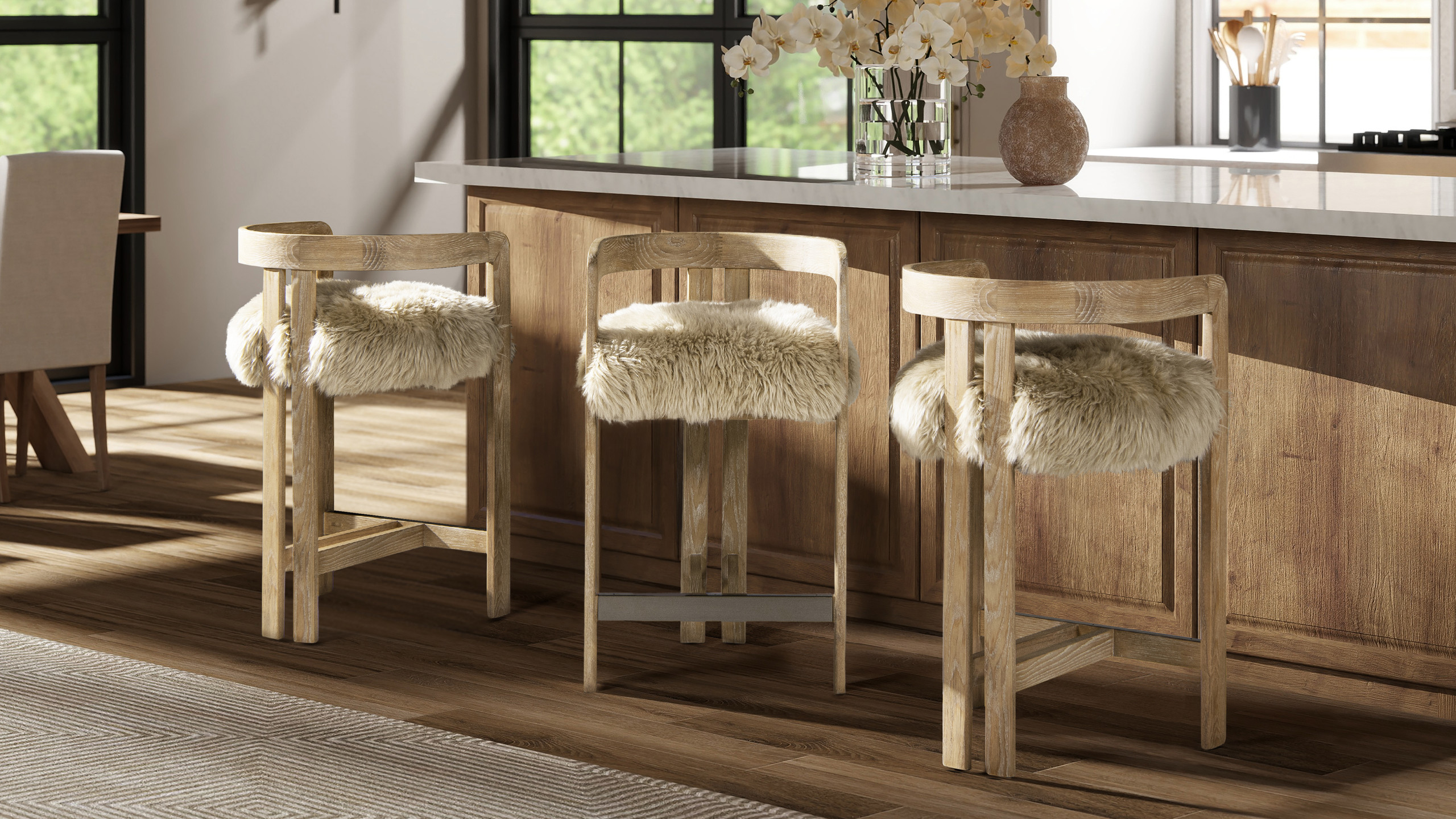 Millwick 26.5" Low Back Genuine Fur Counter Stool, Natural Blonde ...