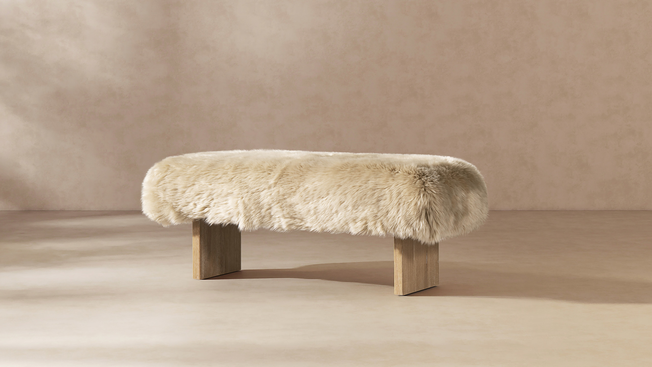 Leda 49" Sheepskin Fur Rectangular Accent Bench, Natural Blonde ...