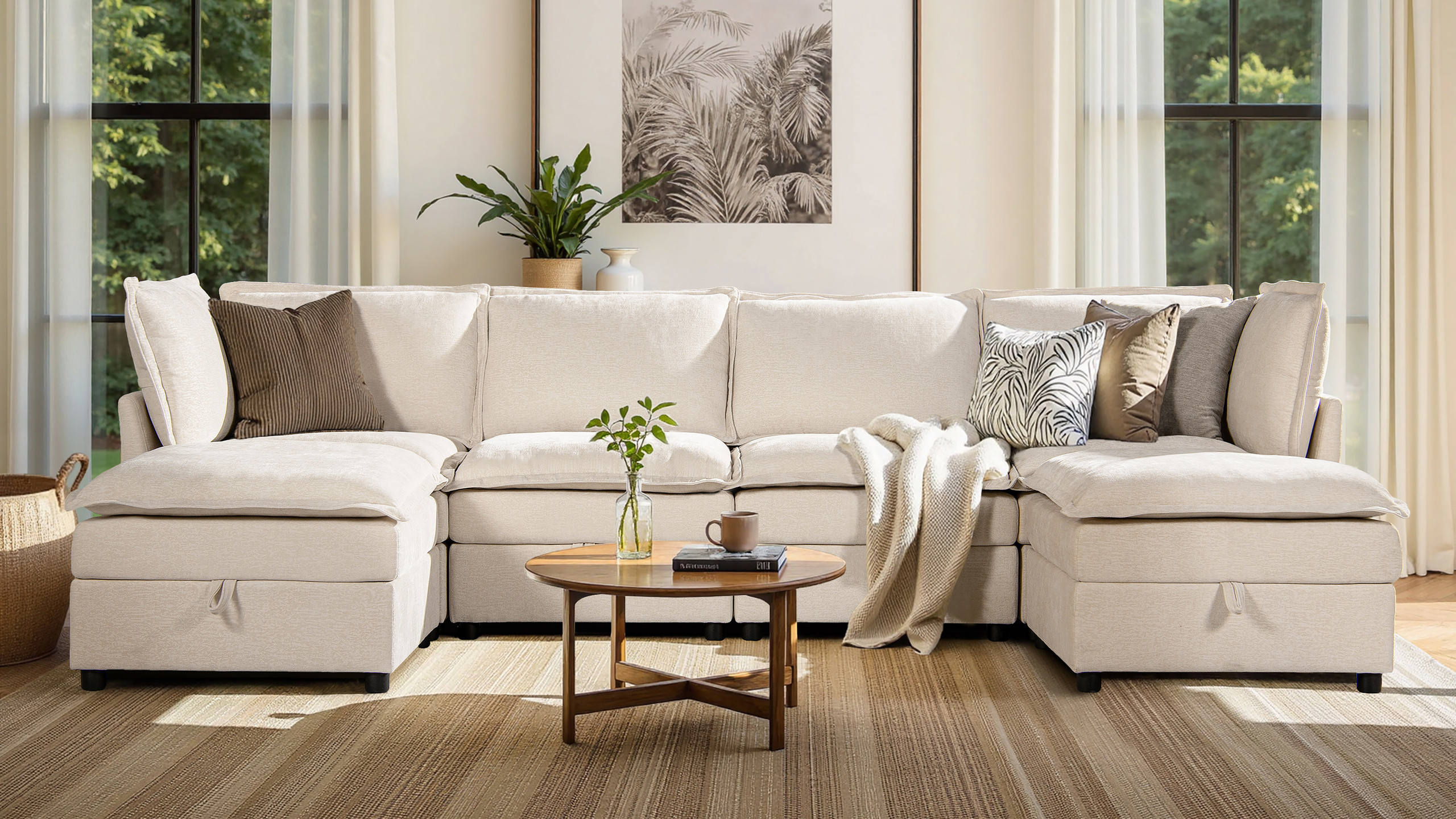Sadie 124" Modular U-Shaped Sectional Sofa-in-a-Box with Storage ...