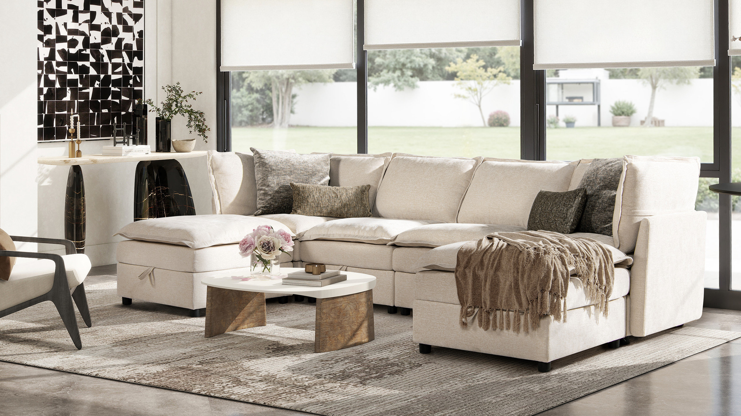 Sadie 124" Modular U-Shaped Sectional Sofa-in-a-Box with Storage ...