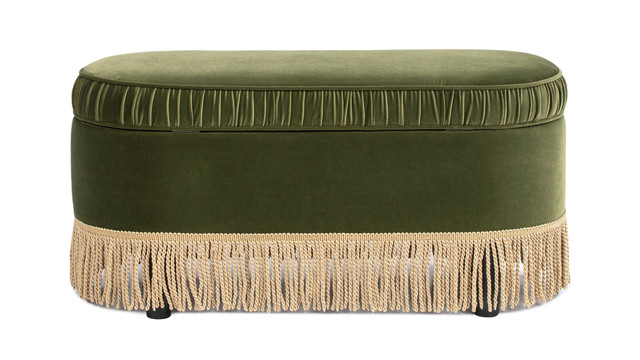 Serena 38" Oval Storage Bench Ottoman, Olive Green - Jennifer Taylor Home