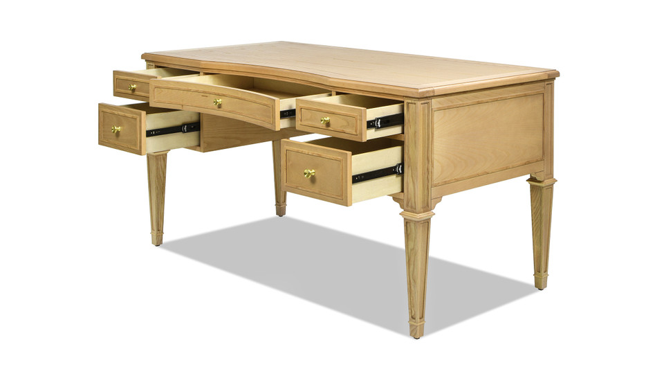 Dauphin Gold Accent 5-Drawer Wood Executive Desk, Natural Brown ...