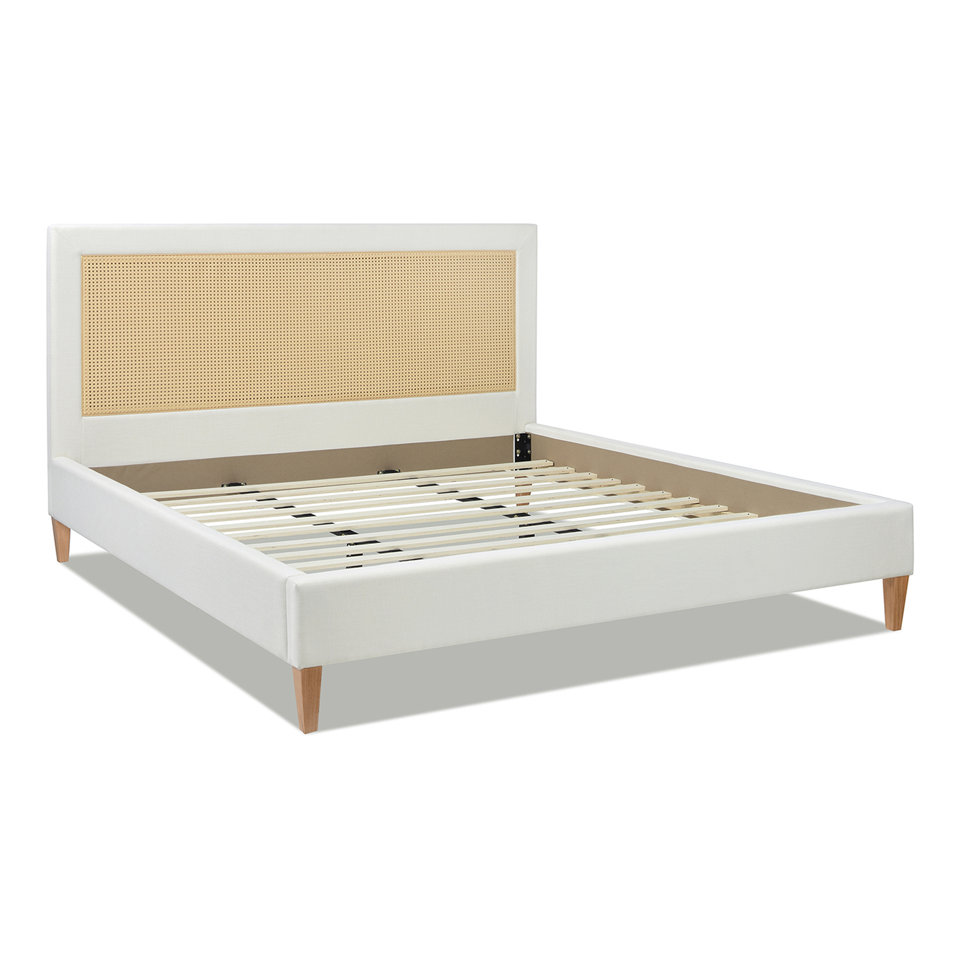 Haley Upholstered Cane-Back Platform Bed, King, Snow White - Jennifer Taylor Home