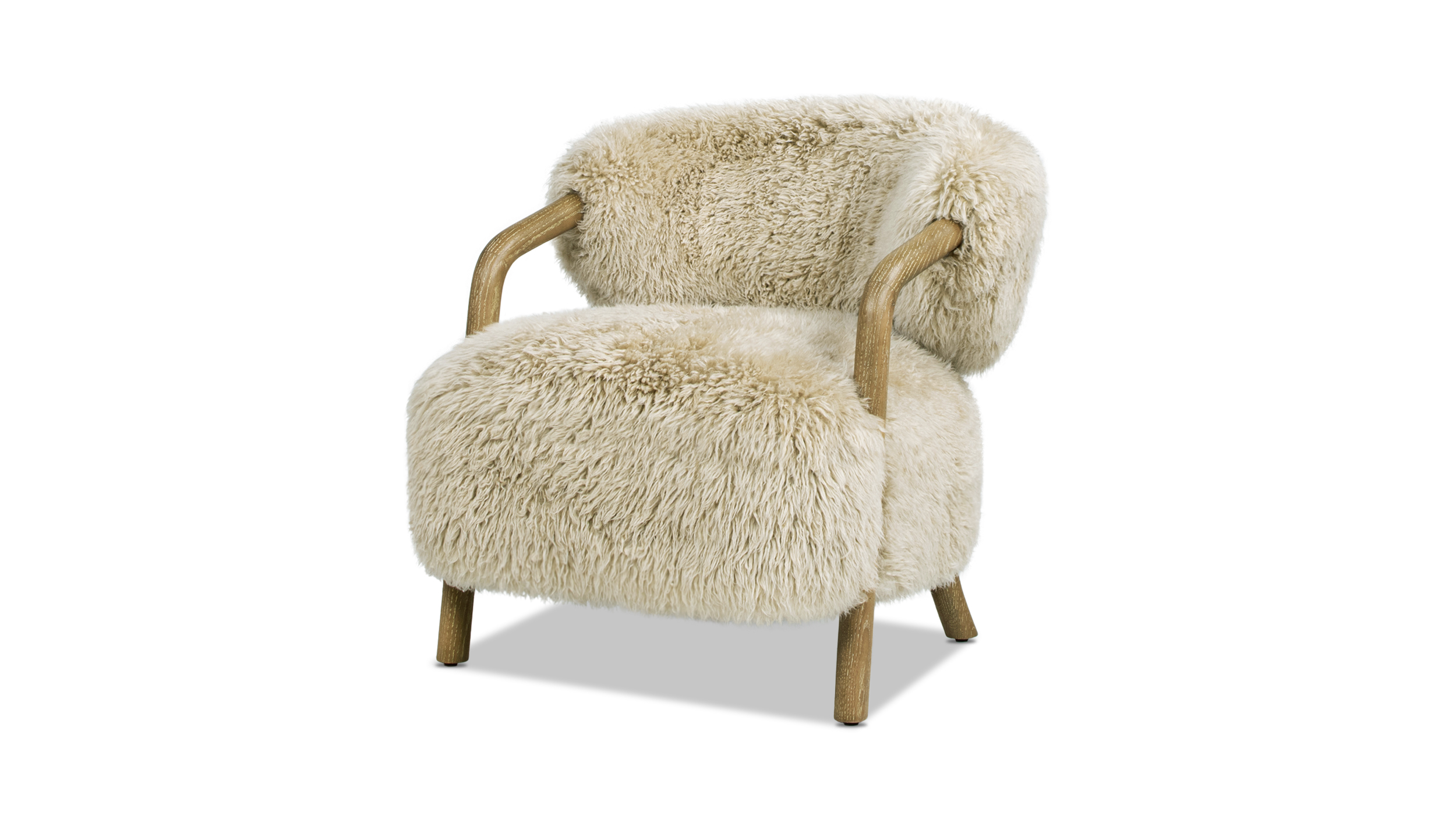 Becker 33" Rustic Oak Sheepskin Upholstered Accent Arm Chair, Taupe ...