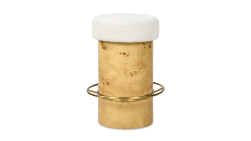 Nebula 26" Backless Round Upholstered Counter Stool with Burl Wood ...