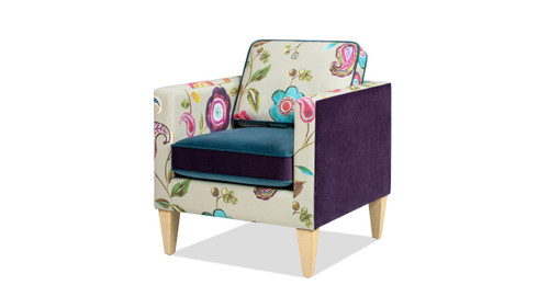 Mamba 28 Patchwork Accent Chair Teal Blue Purple Velvet Multicolored Floral Jennifer Taylor Home