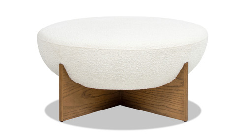 Bali 37" Round Upholstered Cocktail Ottoman with Natural Wood Base ...