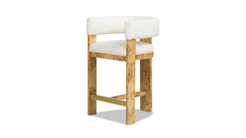 Vavona 26.5" Burl Wood Upholstered Barrel Back Counter Height Bar Stool ...