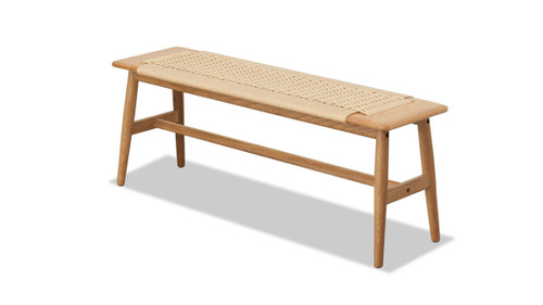 Rivelle 31.5" Hand-Woven Rattan & Solid Oak Bench - Jennifer Taylor Home