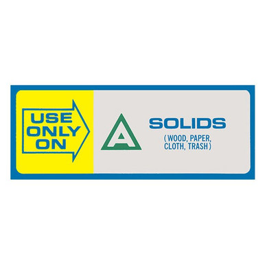 Use Only On - A - Fire Classification Label - 4 1/2" x 1 3/4" - Fire ...