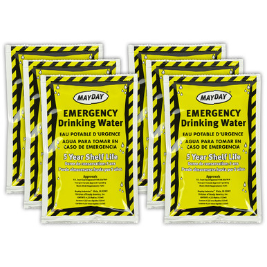 6-Pack Mayday Water Pouches with 5 Year Shelf Life
