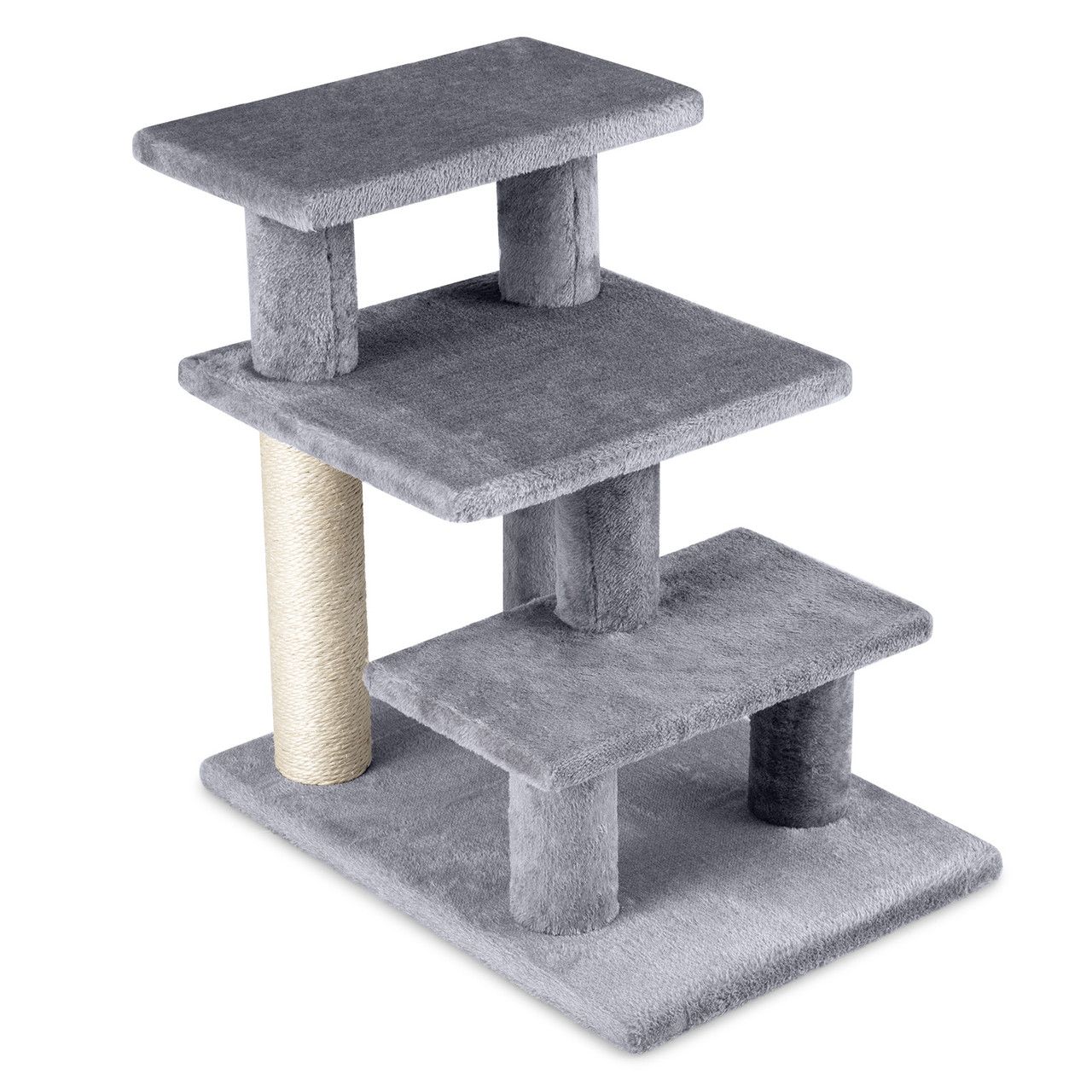 Cat Stairs for Bed - 3-Tier Plush Steps with Scratching Posts