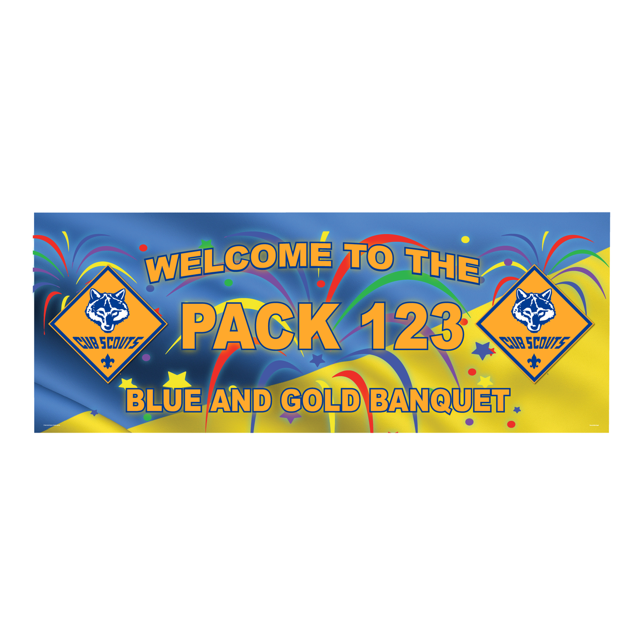 Cub Scout Pack Blue and Gold Banquet Vinyl Banner - Fireworks