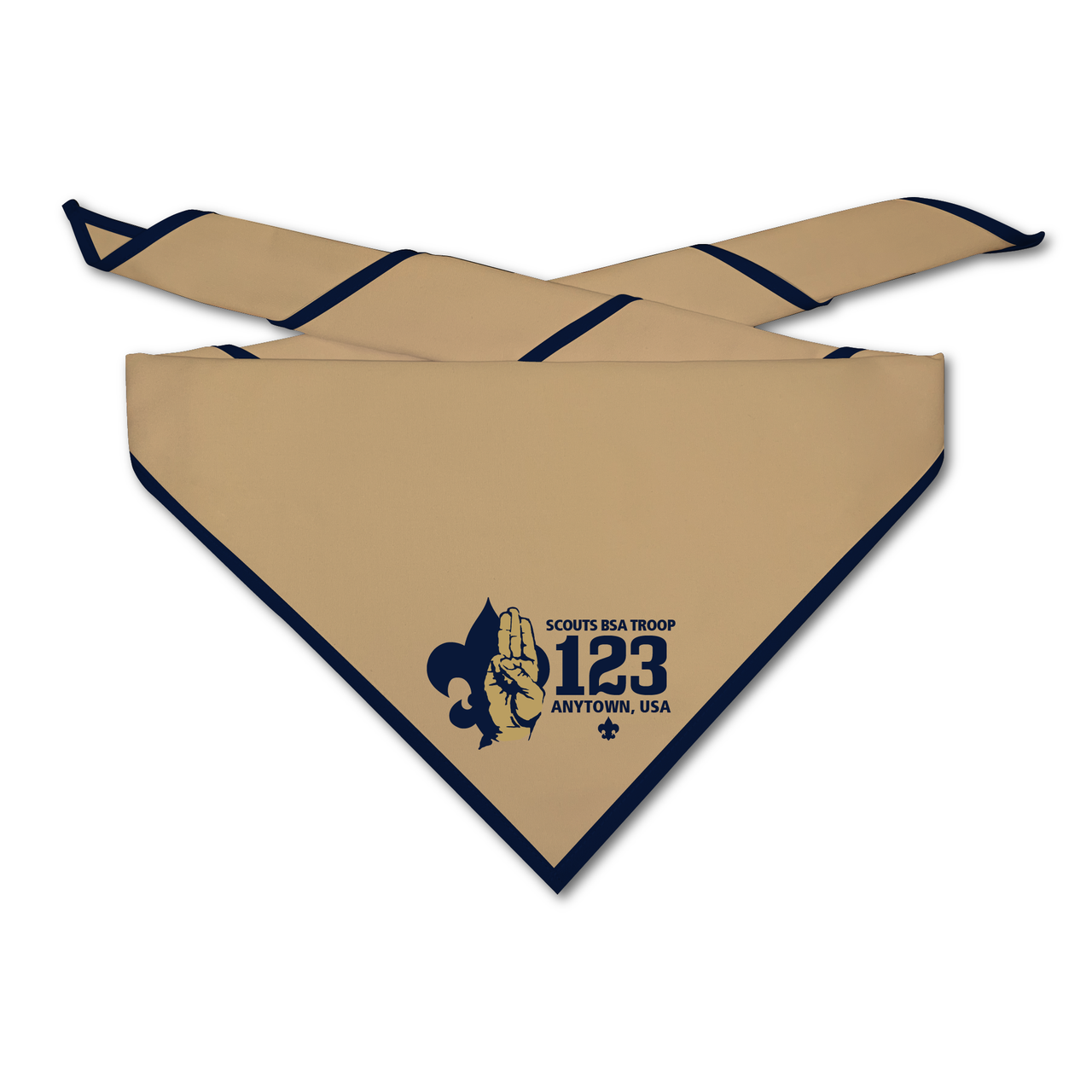 Scout Troop Neckerchief - Troop Fleur-De-Lis and Scout Sign