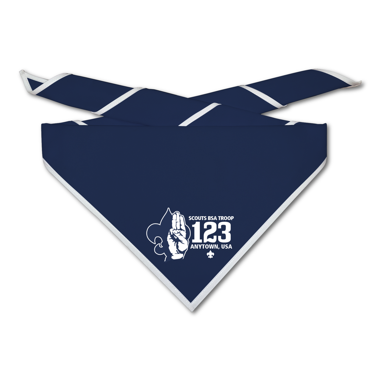 Scout Troop Neckerchief - Troop Fleur-De-Lis and Scout Sign