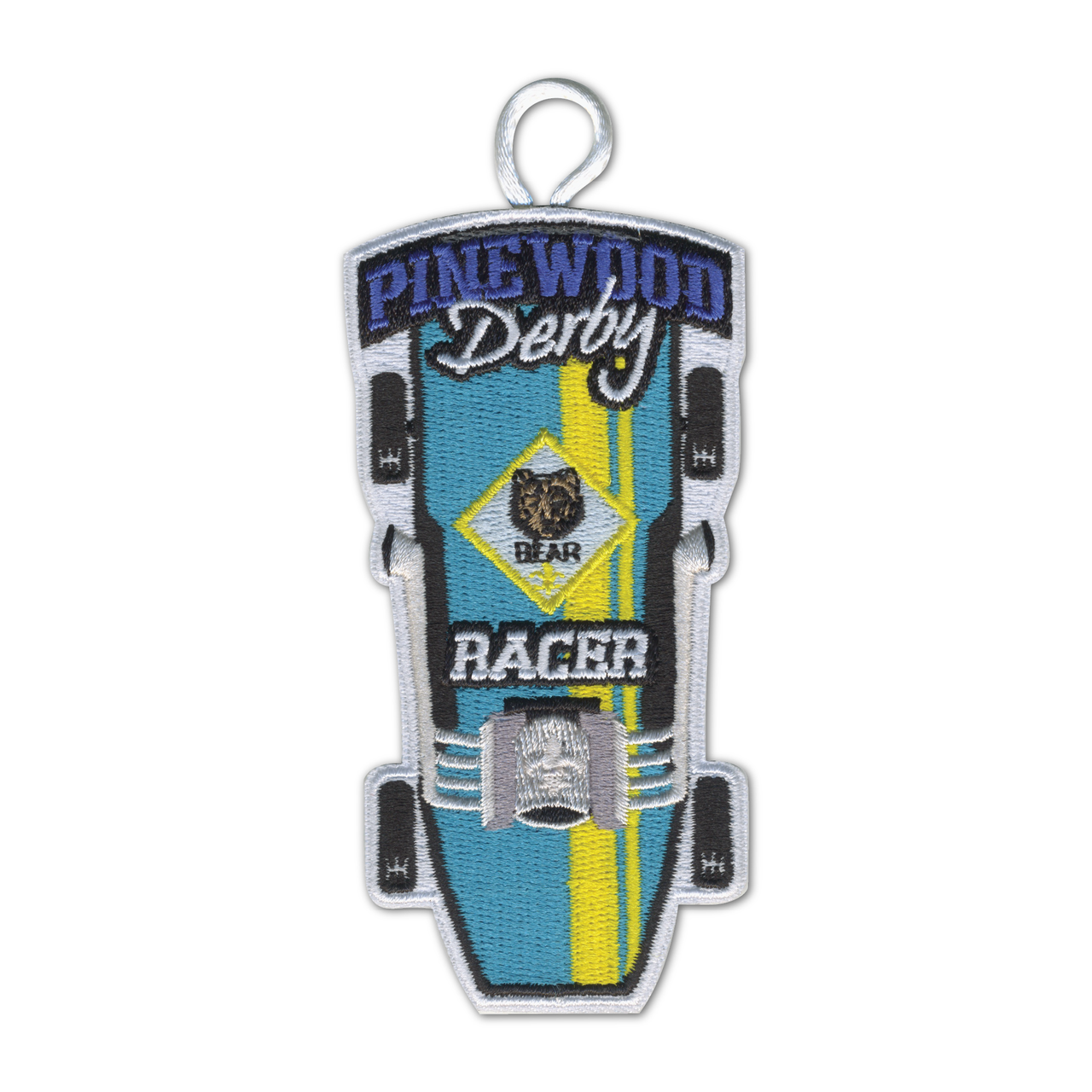 Pinewood Derby Racer Patch - Bear Retro - Fully Embroidered