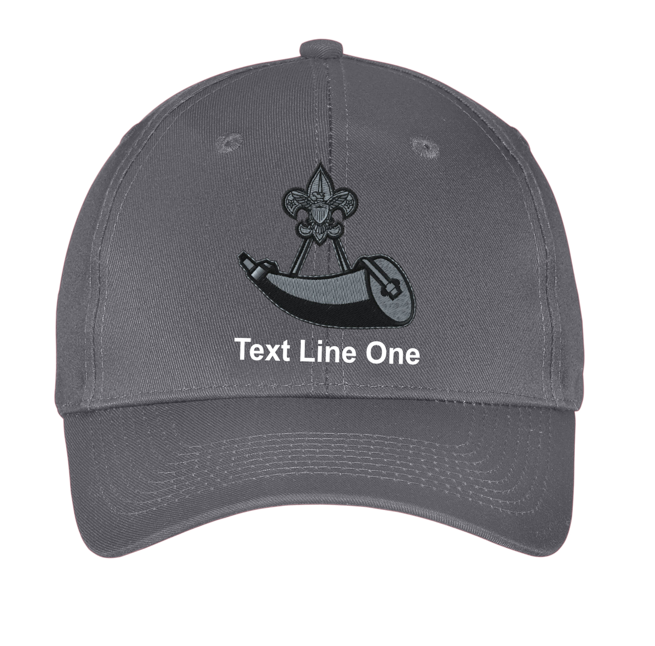 Six-Panel Twill Hat with Embroidered Powder Horn Logo