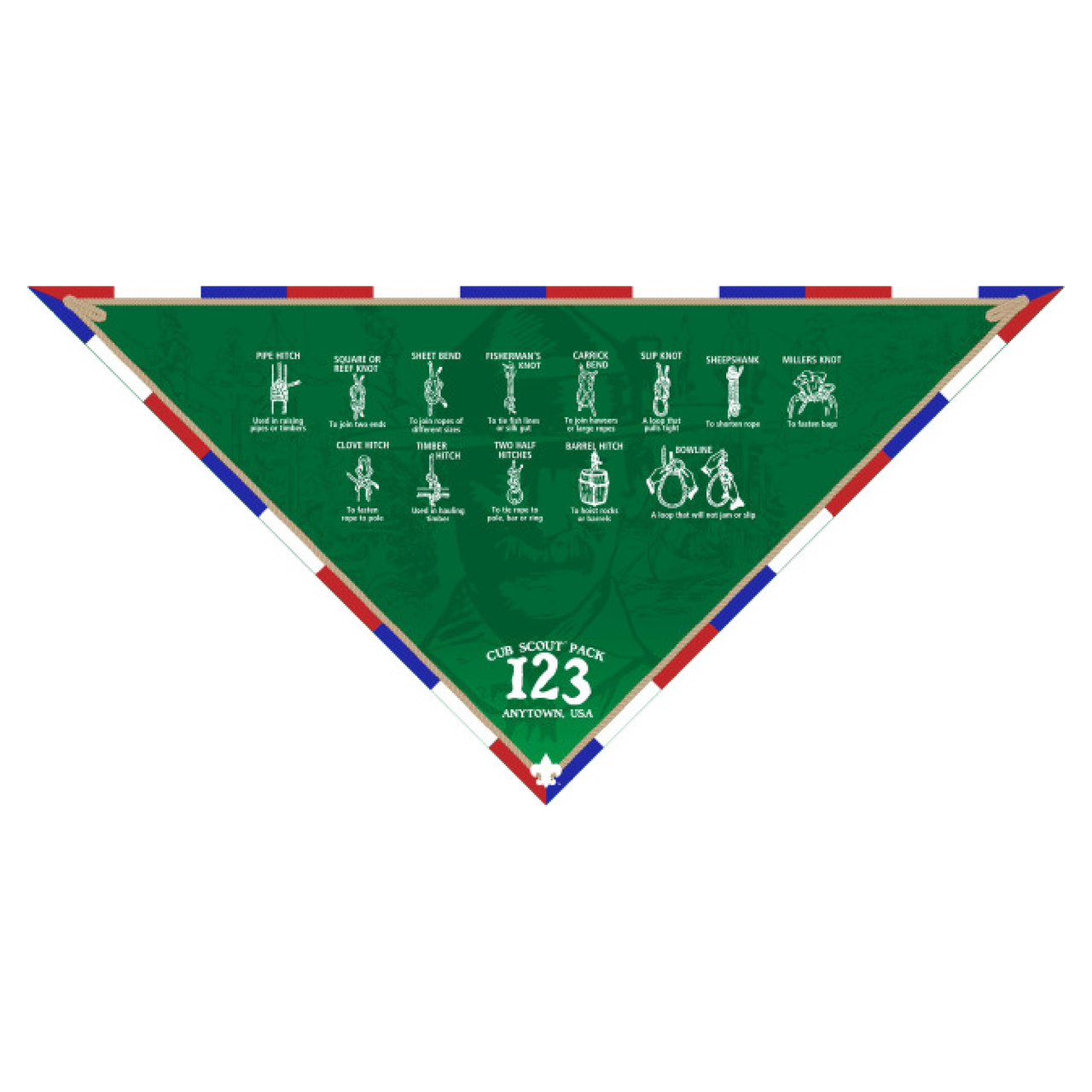 Knot Tying Fully Sublimated Pack Scout Neckerchief - (SP8575)