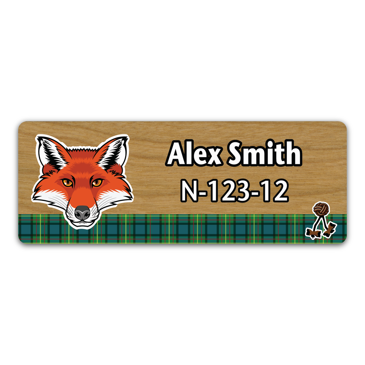 Custom Wood Badge Name Tag - Fox Critter Tartan with Beads Magnetic 1x3 ...