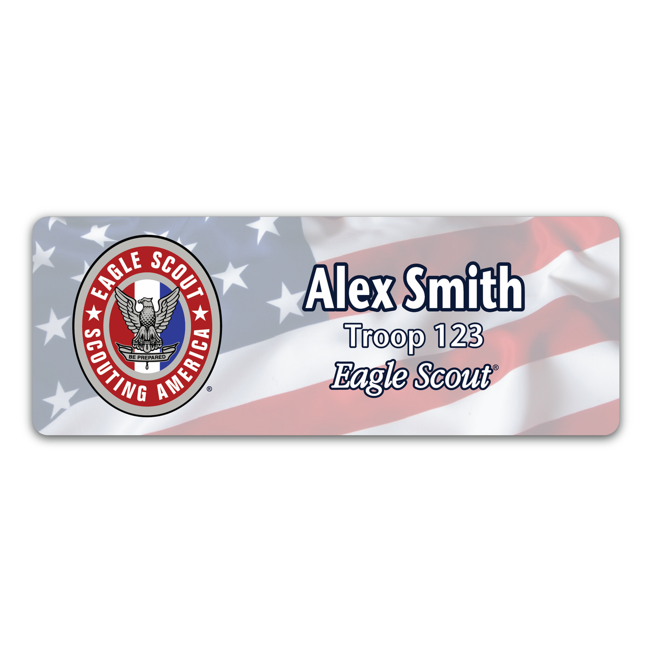 Eagle Scout Name Tag - Eagle Scout Rank with American Flag Background