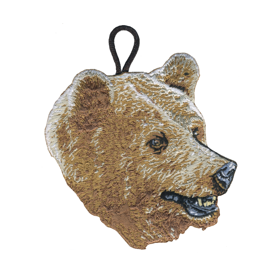 Realistic Wood Badge Bear Critter Head Embroidered Patch
