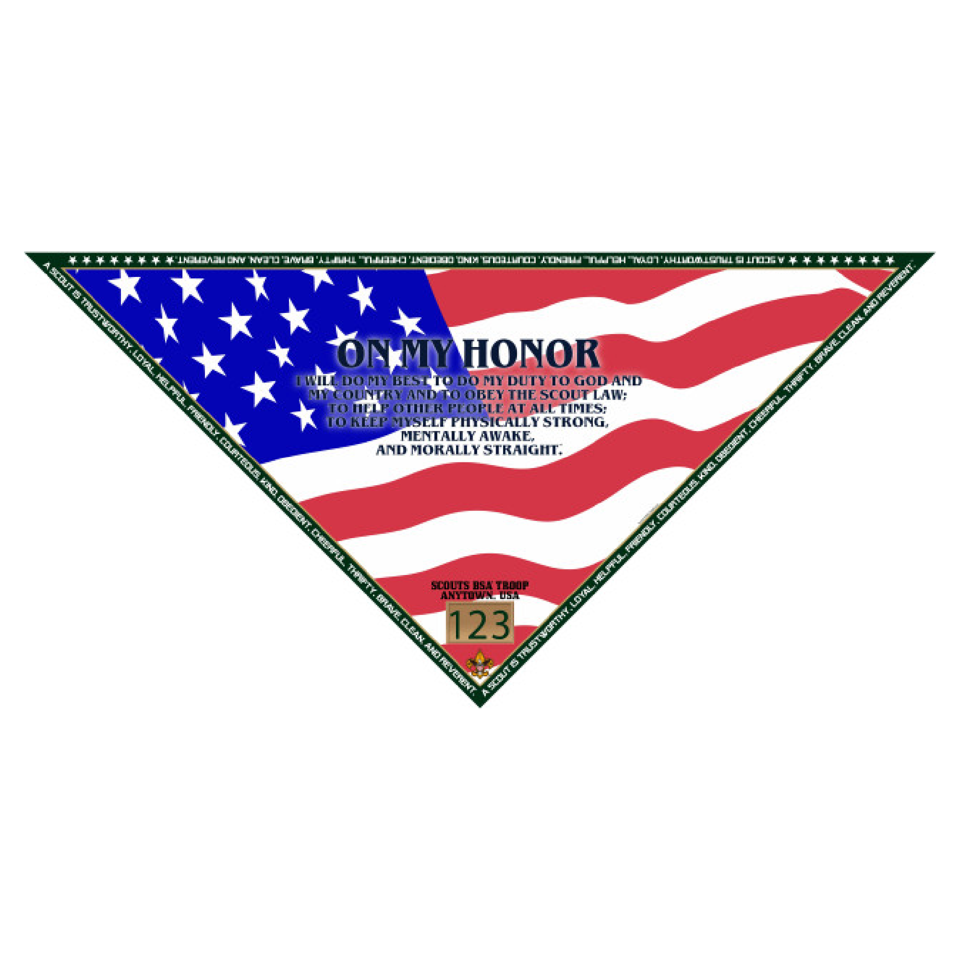 Scout Troop American Flag Sublimated Troop Scout Neckerchief - (SP8574)