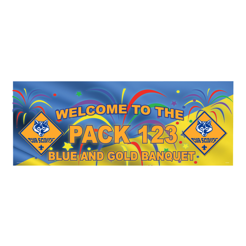 Cub Scout Pack Blue and Gold Banquet Vinyl Banner - Fireworks
