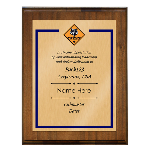 Cubmaster Plaque with Cub Scout Logo - Border Design - Vertical