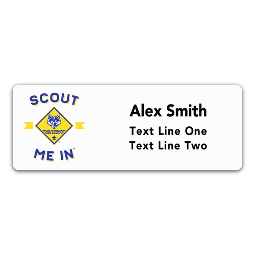 Custom Scout Me In Name Tag - Large Cub Scout Logo Plastic Magnetic 1x3 ...