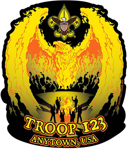 Scouts BSA Troop Sticker 8 pack - Camp Fire Phoenix Design