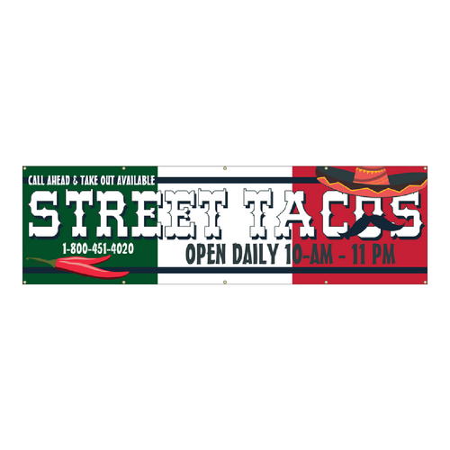 Taco Stand Custom Vinyl Banner 28x96 Outdoor Personalized Banner