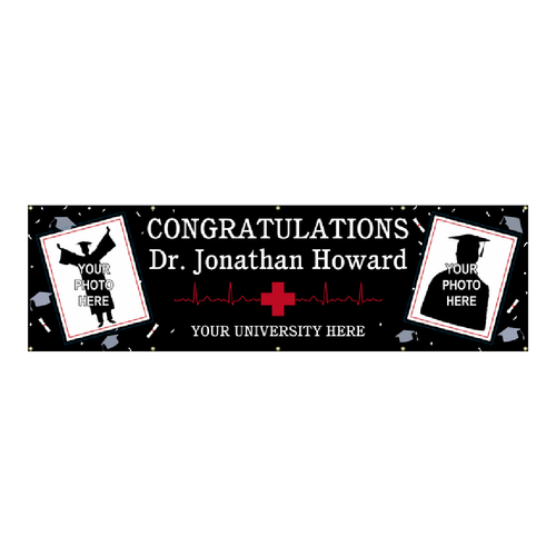 Graduation Custom Vinyl Banner 28x96 Outdoor Personalized Banner - Med Grad