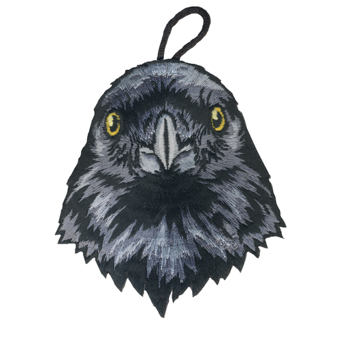 Realistic Wood Badge Raven Critter Head Embroidered Patch