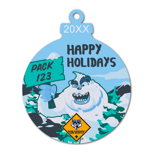 Cub Scout Pack Christmas Ornament - Yeti with Cub Scout Program Logo