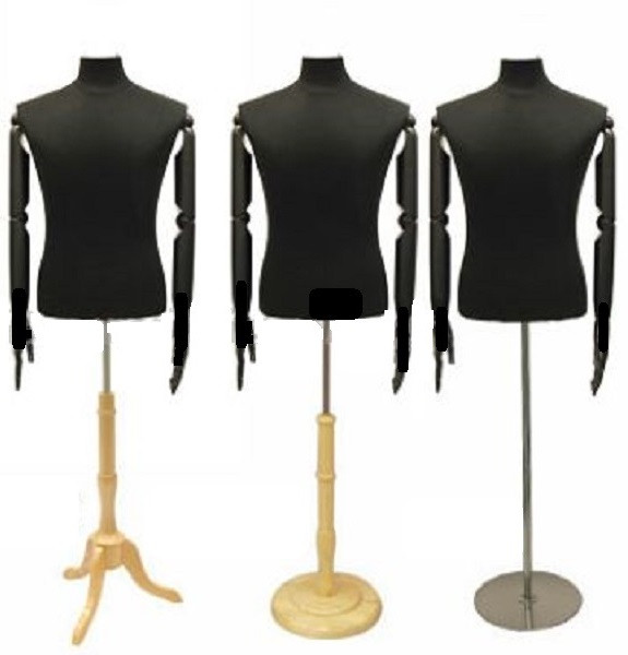 Black Male Body Form with Head and Poseable Arms with Base MM-33M02ARM ...