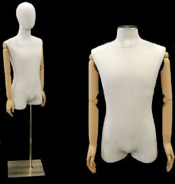 White Linen Male Body Form with Head and Poseable Arms with Base MM ...