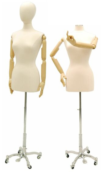 Cream Female Body Form with Head and Poseable Arms and Caster Base MM ...