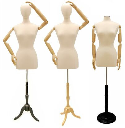 Cream Female Body Form with Head and Poseable Arms and Caster Base MM ...